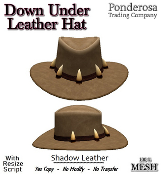 Second Life Marketplace - Down Under Leather Hat [MESH] Shadow Leather